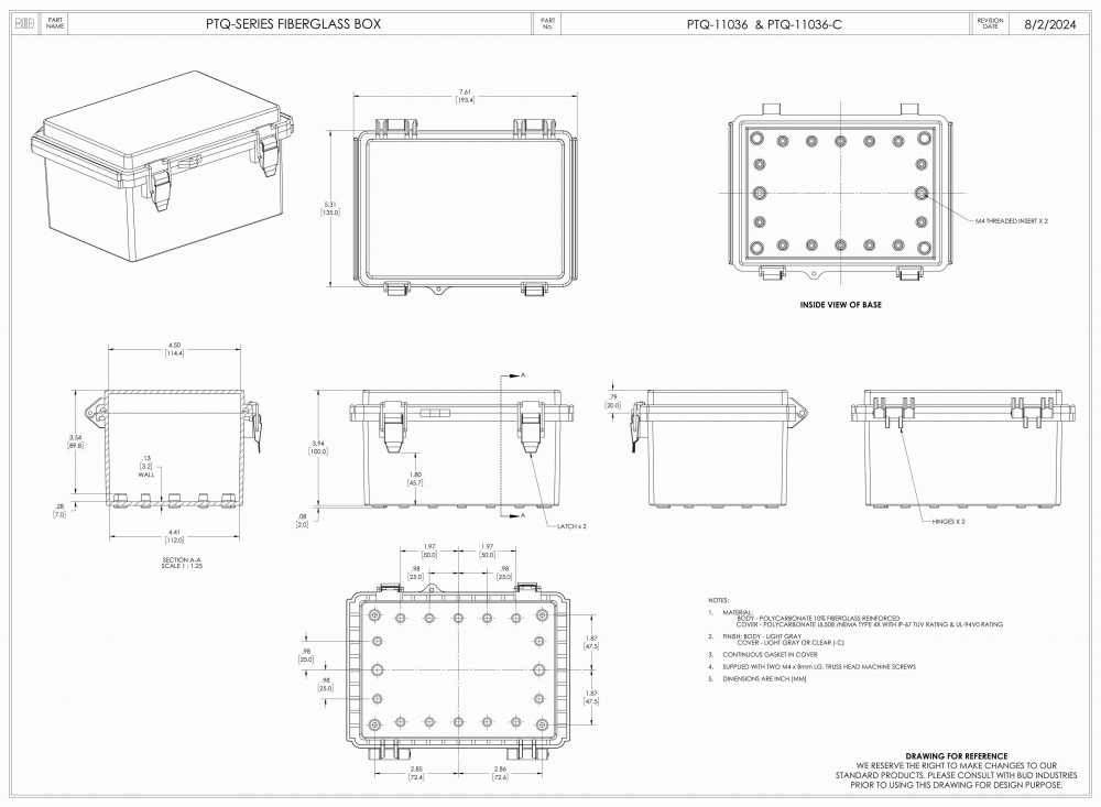 PTQ-11036 technical drawing and enclosure reference