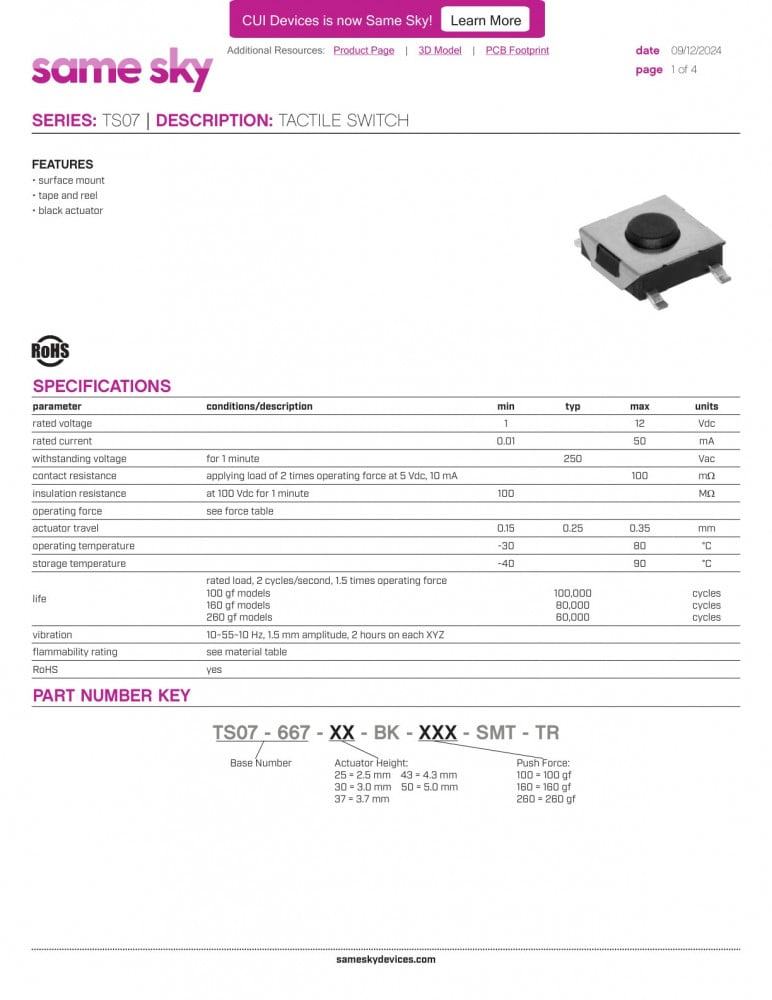 TS07-667-43-BK-100-SMT-TR datasheet page 1