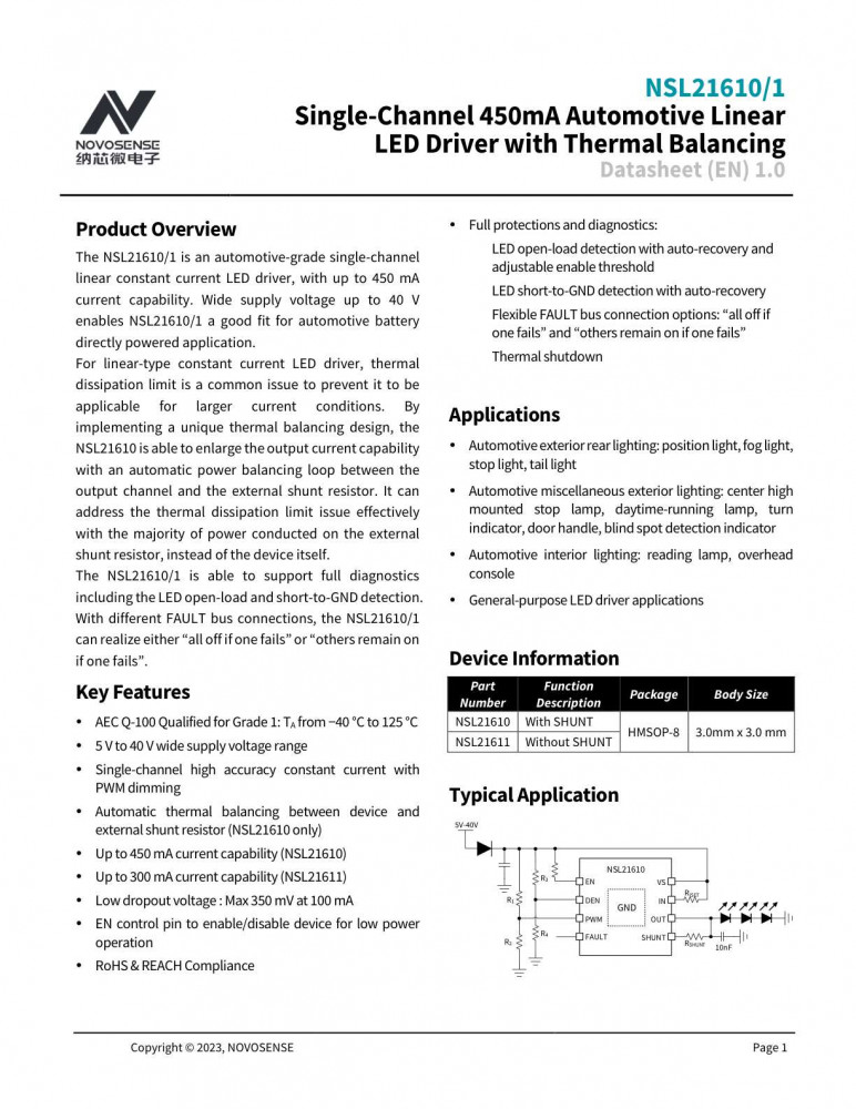 NSL21611 datasheet page 1