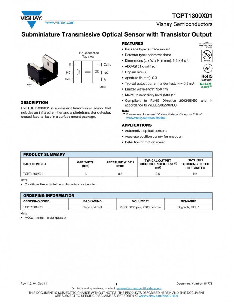 TCPT1300X01 datasheet page 1