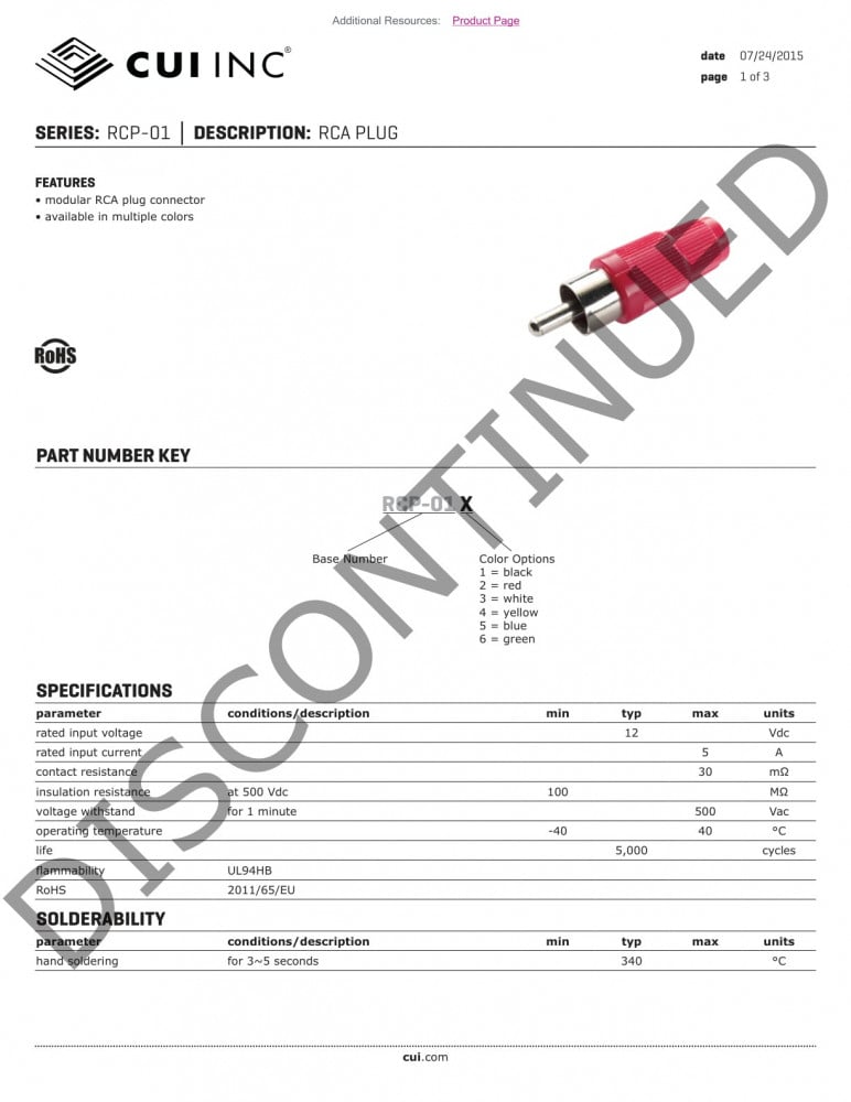 CUI RCP-014 datasheet page 1