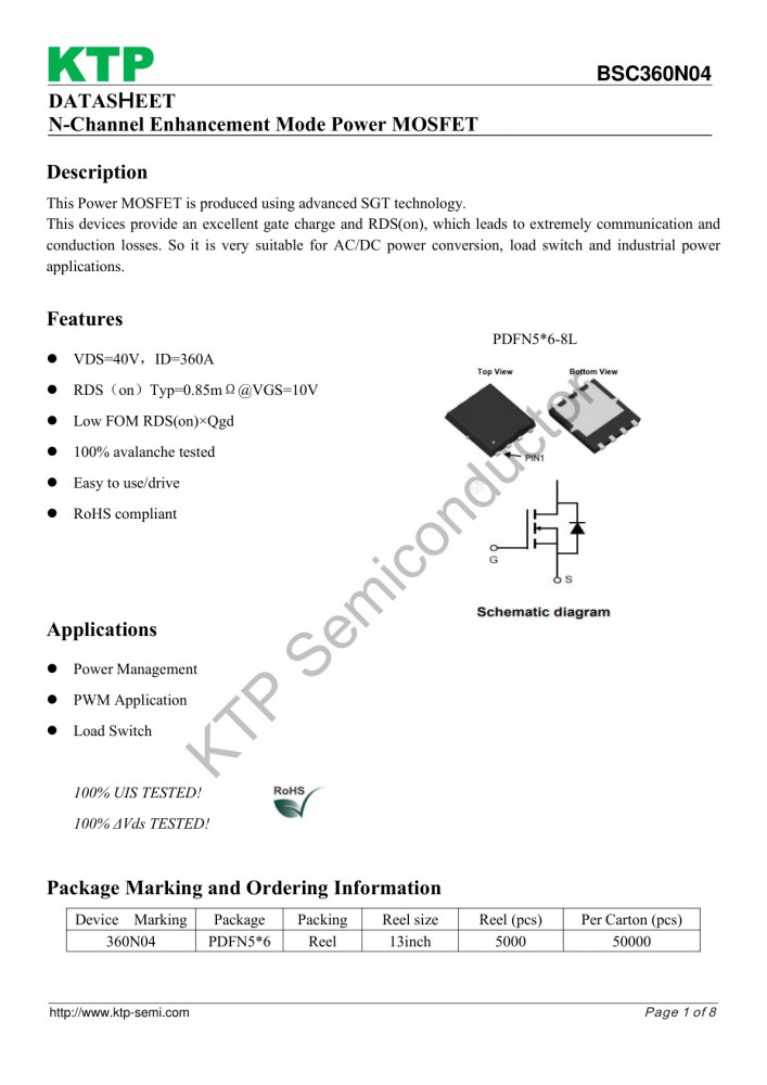BSC360N04 datasheet page 1