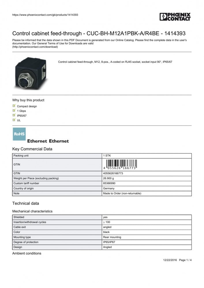 Phoenix Contact 1414393 technical document page 1