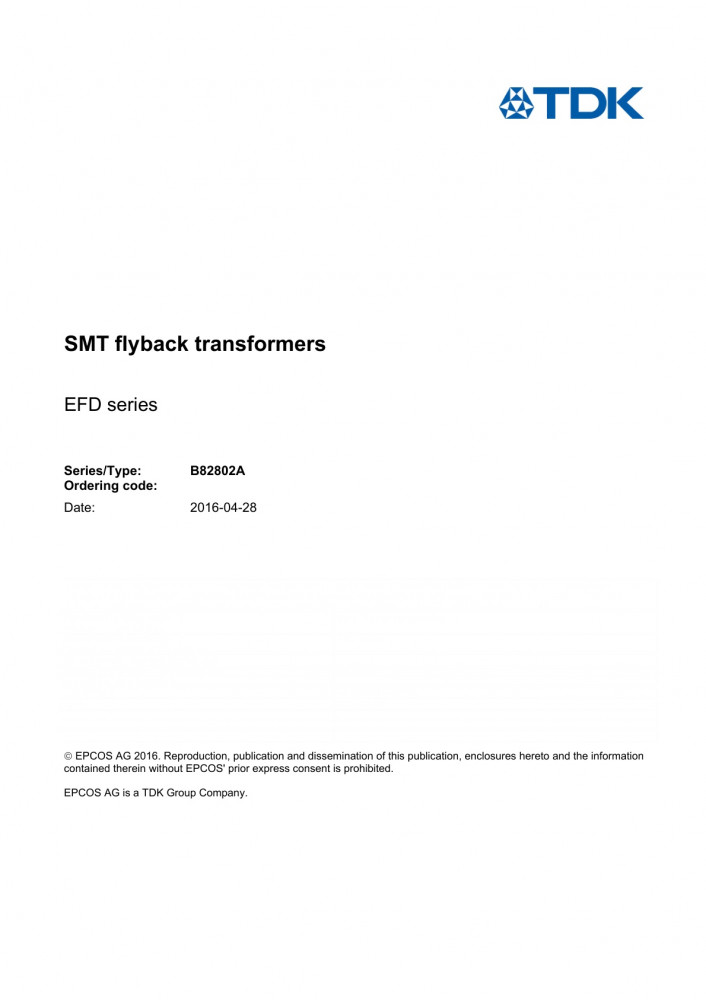 B82802A EFD flyback transformer documentation, page 1