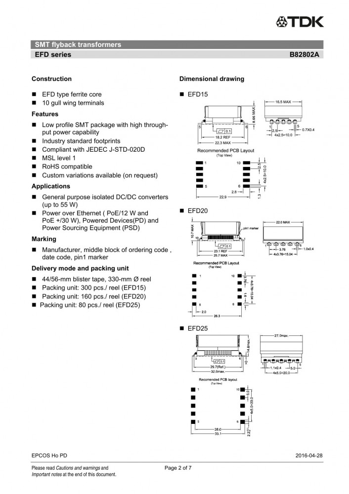 B82802A EFD flyback transformer documentation, page 2