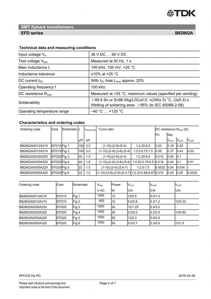 B82802A EFD flyback transformer documentation, page 4