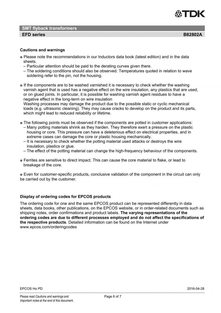 B82802A EFD flyback transformer documentation, page 6