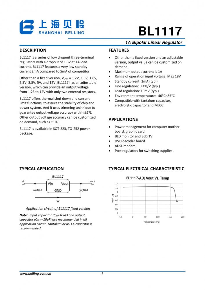 BL1117 datasheet page 1