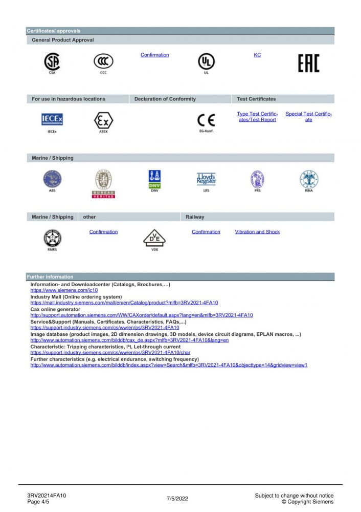 3RV20214FA10 technical document page 4