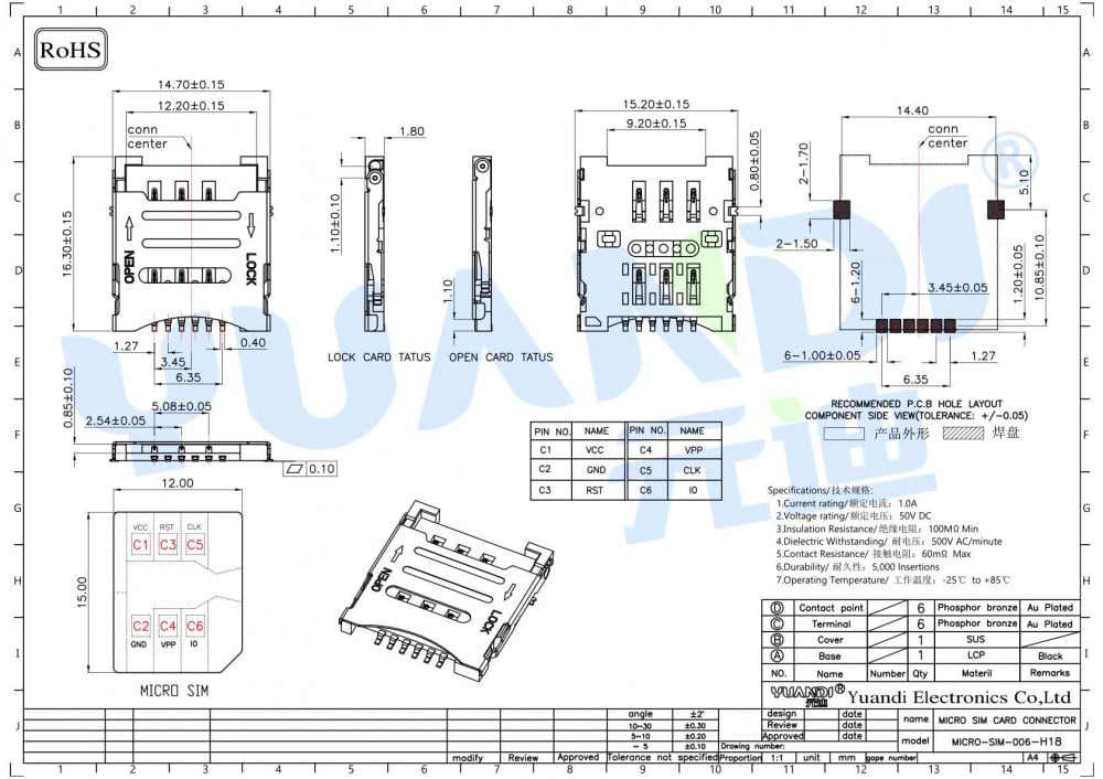 MICRO-SIM-006-H18 technical drawing page 1