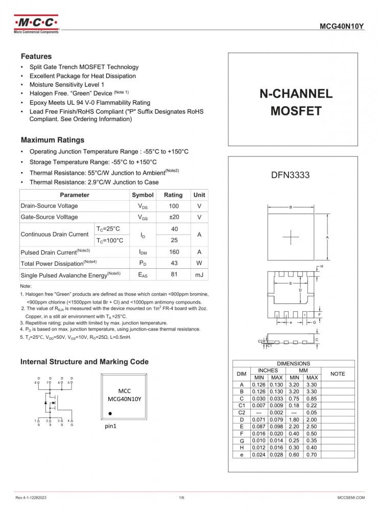 MCG40N10Y-TP datasheet page 1