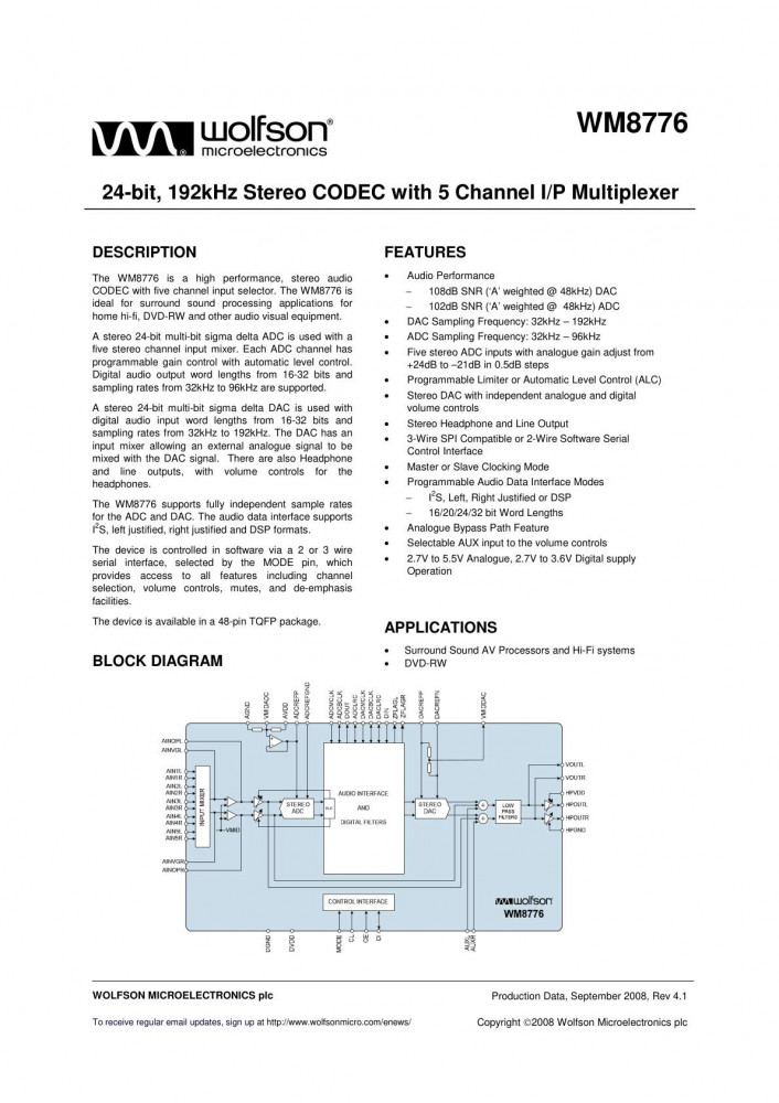WM8776 datasheet page 1