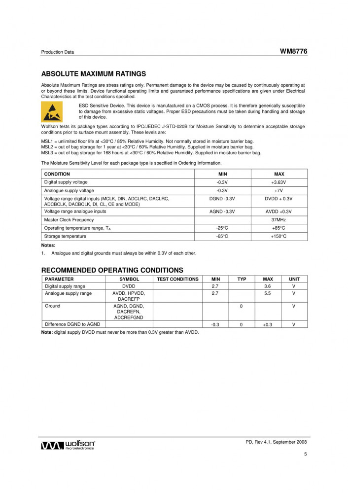 WM8776 datasheet page 5