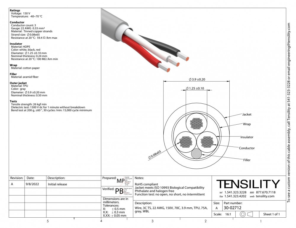 Tensility International 30-02712 cable specification drawing