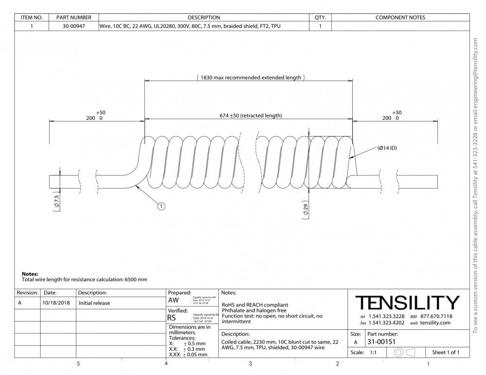 Tensility International drawing visual for cable assembly 31-00151