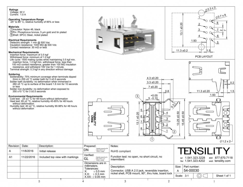 Tensility International 54-00030 product drawing and specification image