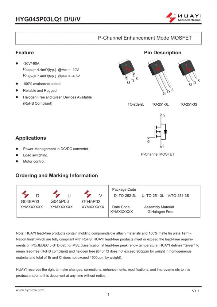 HYG045P03LQ1D technical document page 1