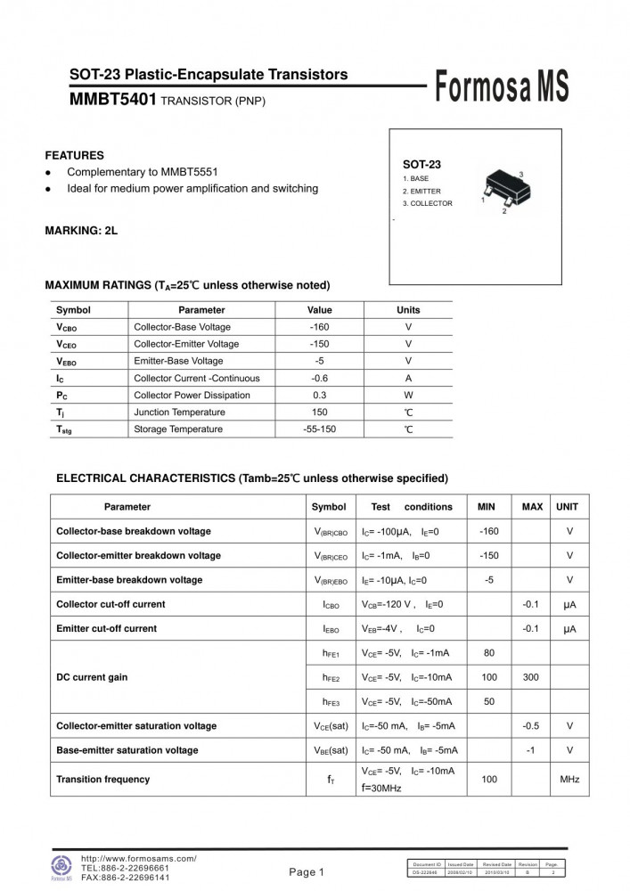 MMBT5401 datasheet page 1