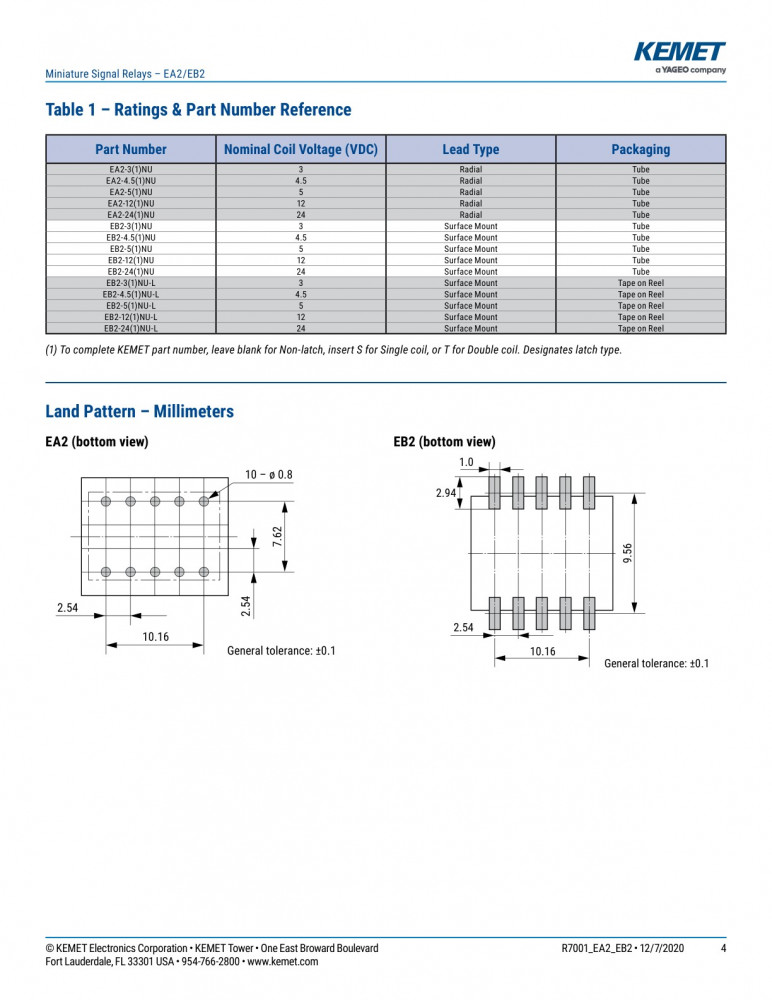 KEMET EA2 EB2 relay datasheet page 4