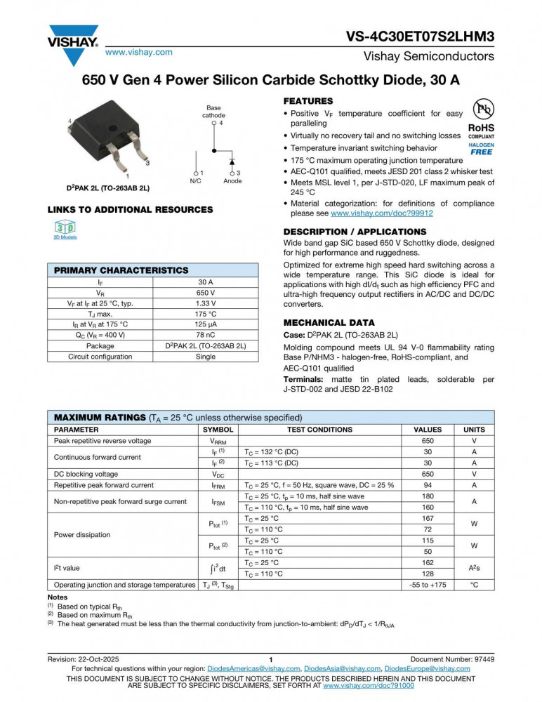 VS-4C30ET07S2LHM3 datasheet page 1