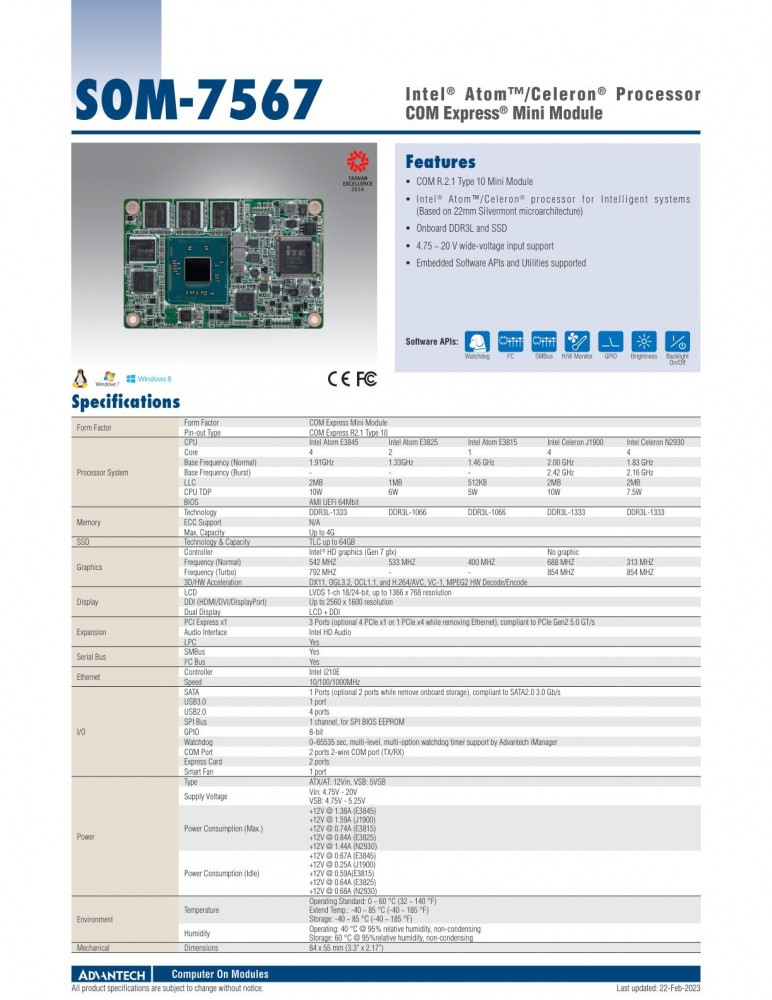 ADVANTECH SOM-7567 technical document page 1