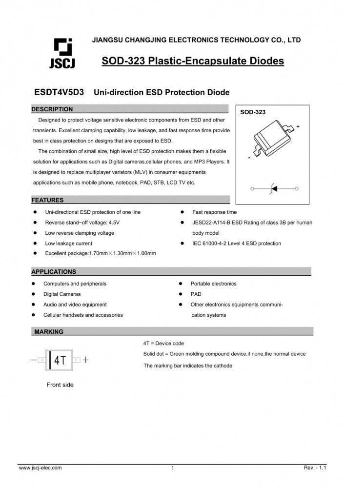 ESDT4V5D3 datasheet page 1