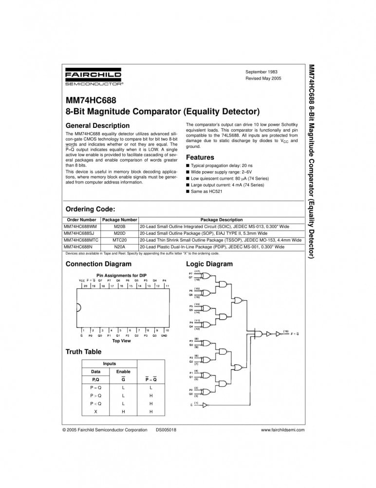 MM74HC688 datasheet page 1