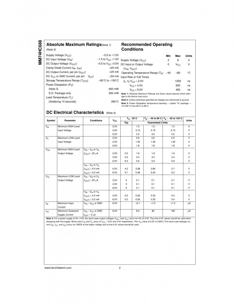 MM74HC688 datasheet page 2