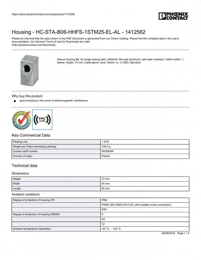 Phoenix Contact 1412562 product data page
