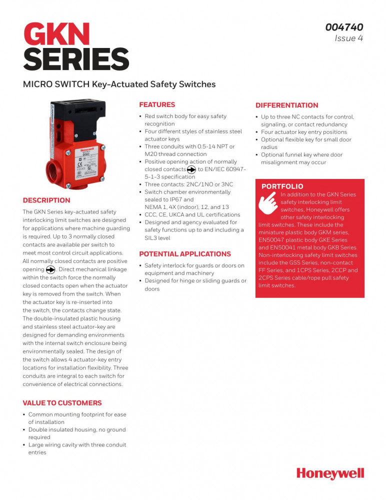 Honeywell GKN Series datasheet page 1