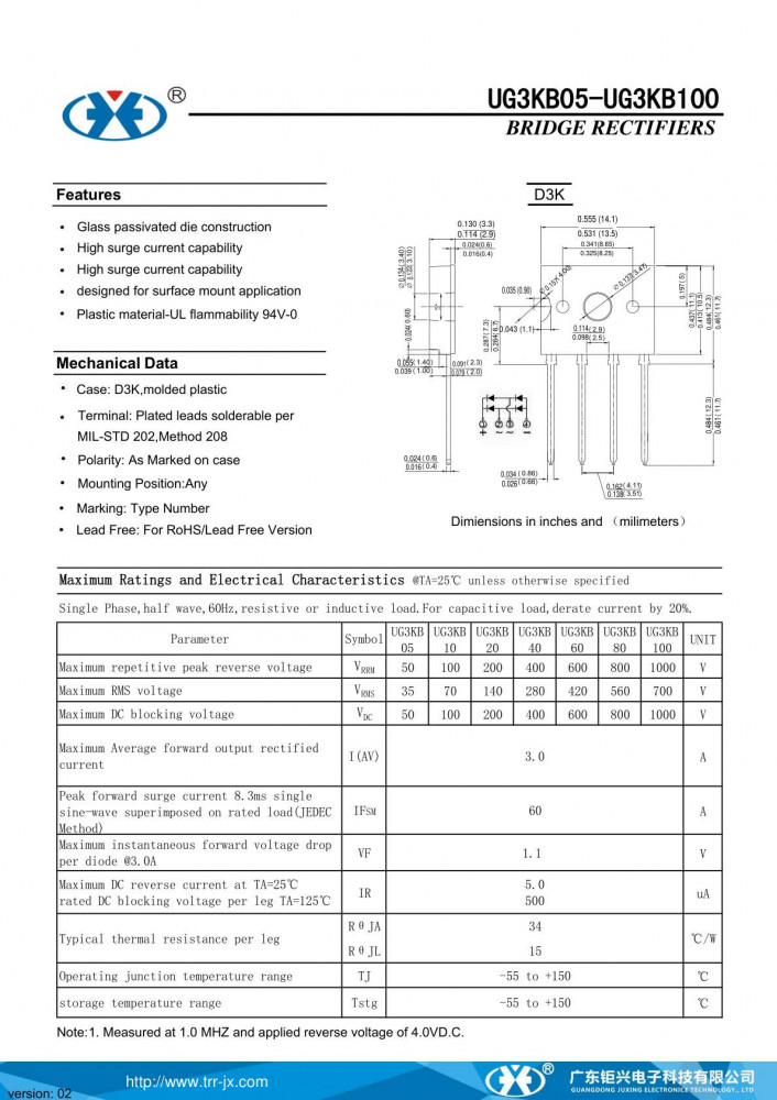 UG3KB100 datasheet page 1