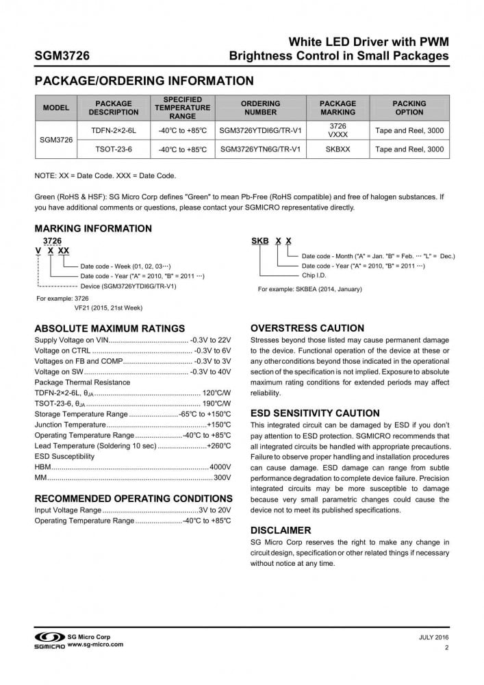 SGM3726 datasheet page 2