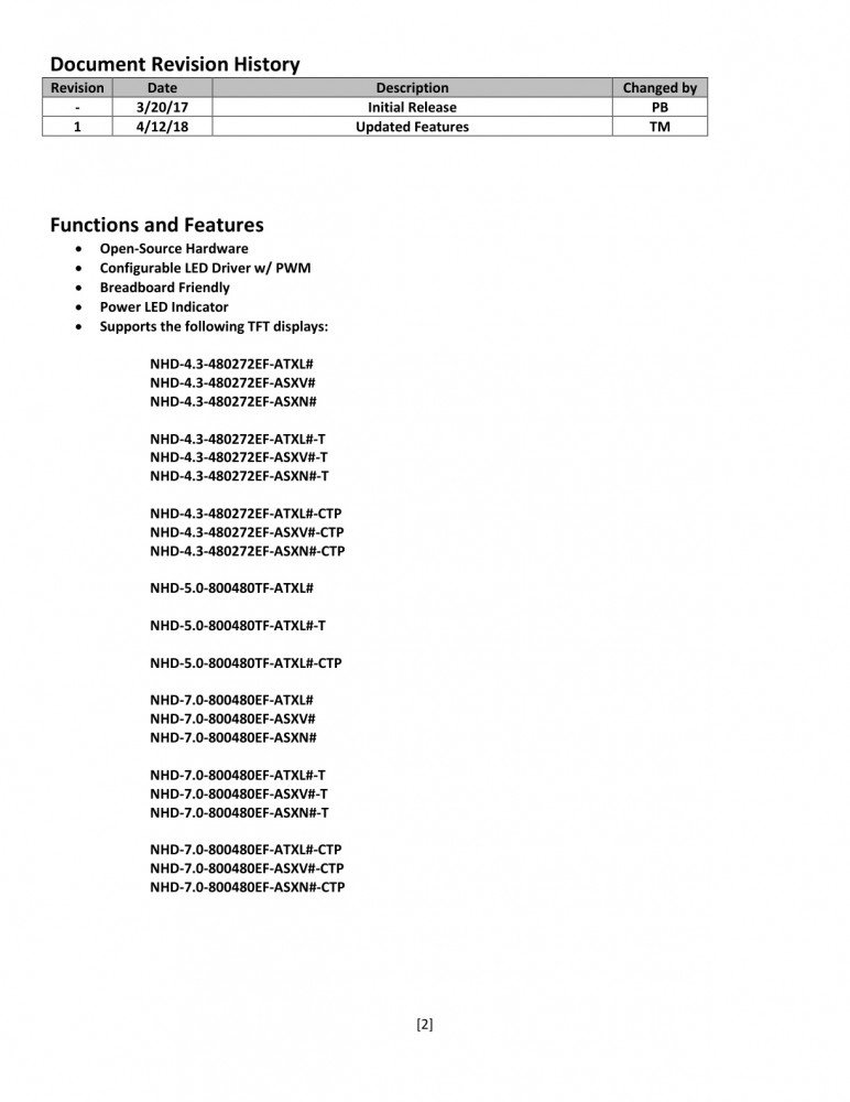 NHD-TFT40 datasheet page 2