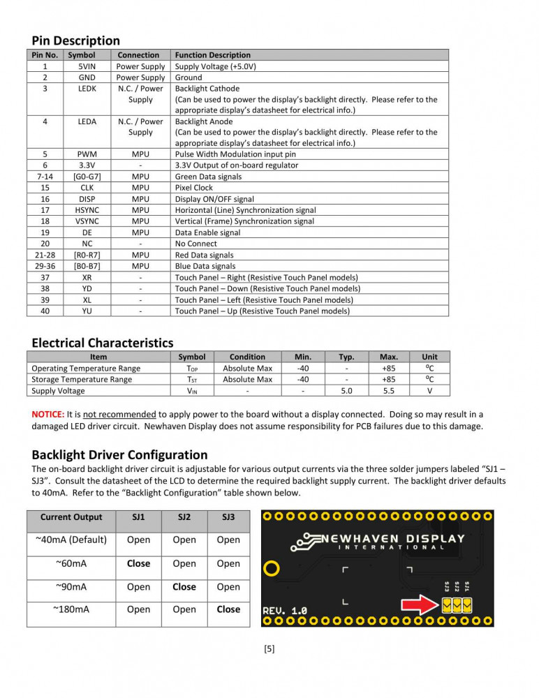 NHD-TFT40 datasheet page 5