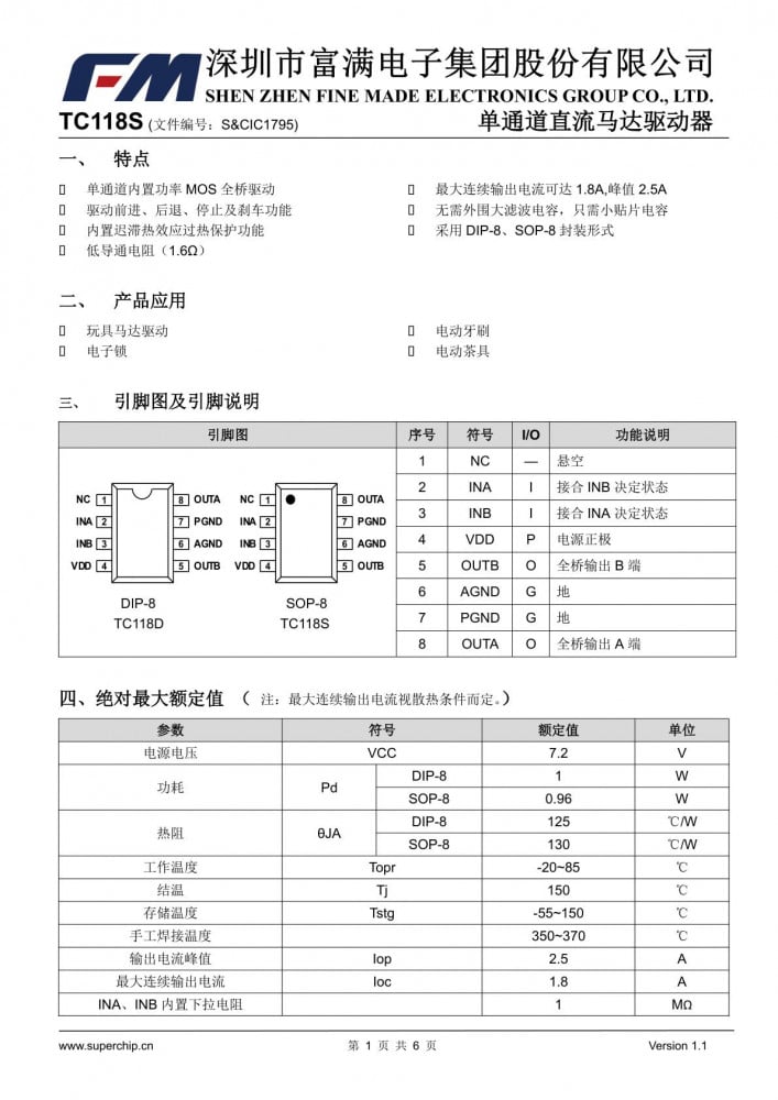 TC118S datasheet page 1