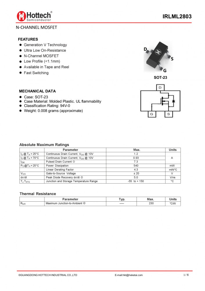 IRLML2803 datasheet page 1