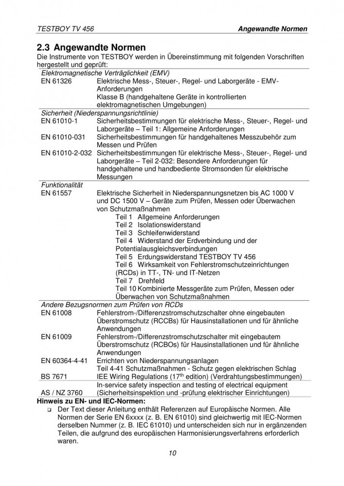 TESTBOY TV 456 manual page 10