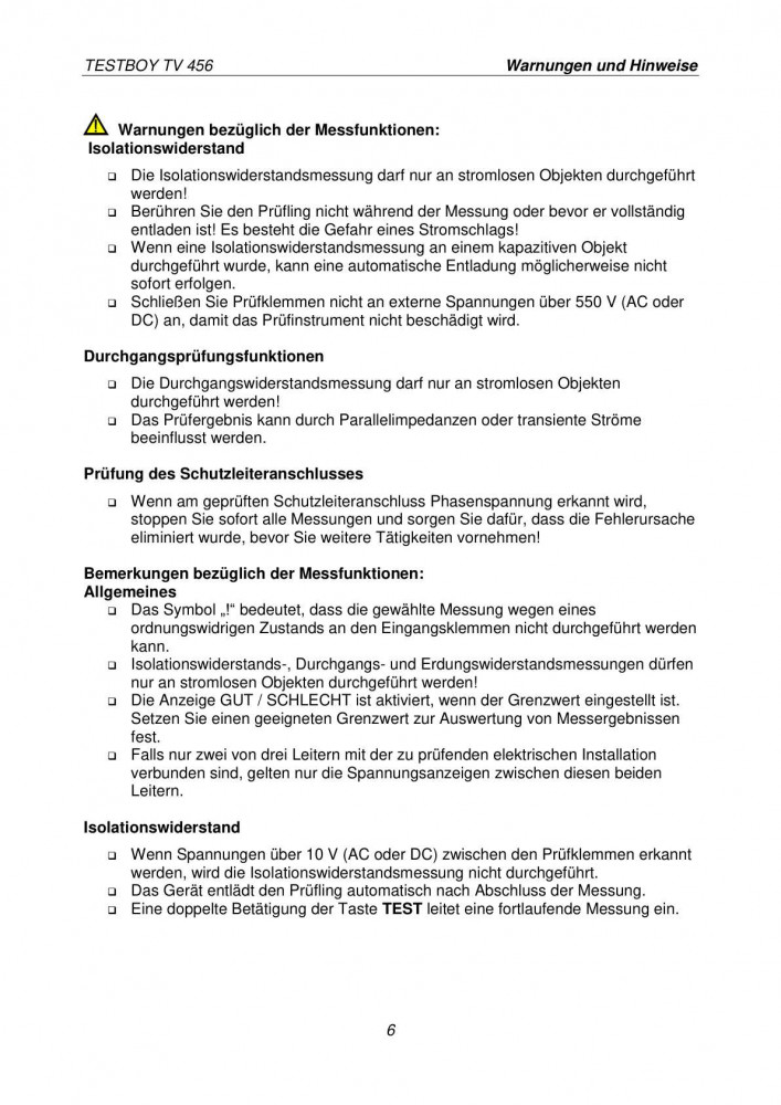 TESTBOY TV 456 manual page 6