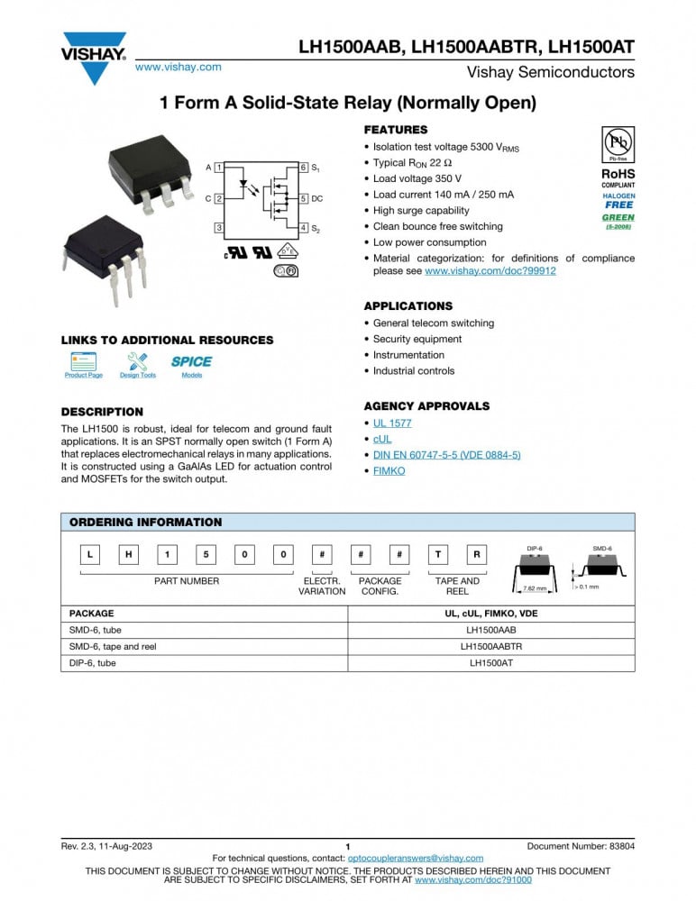 LH1500AT datasheet page 1