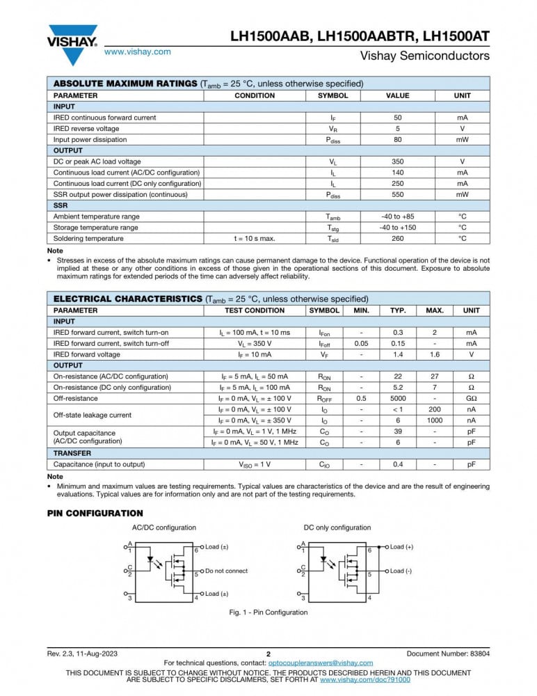LH1500AT datasheet page 2