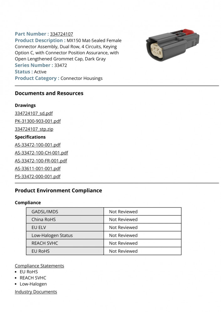 MOLEX 334724107 technical document page 1