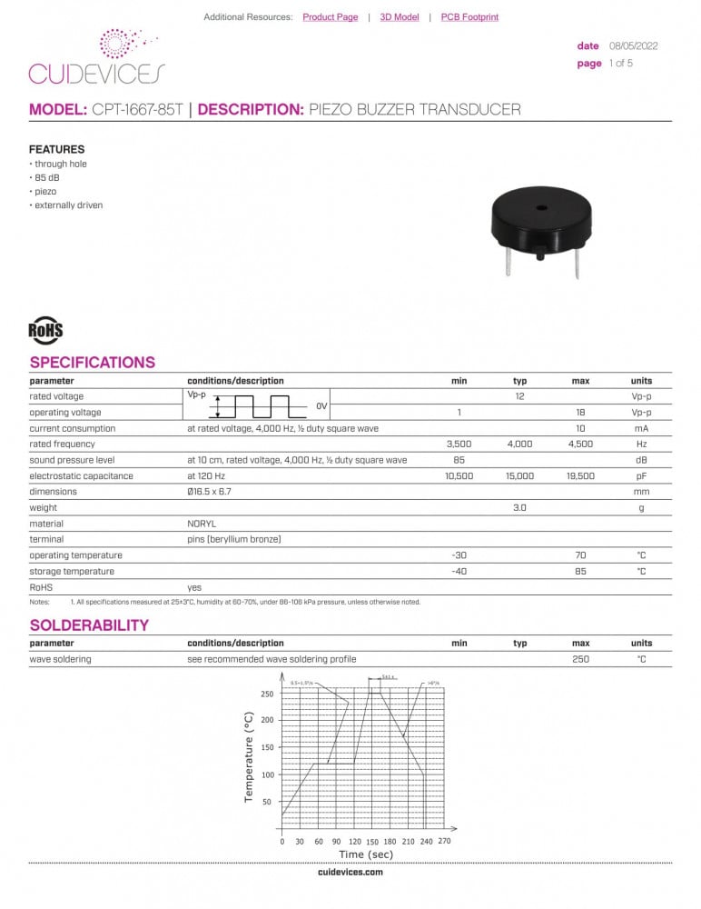 CPT-1667-85T datasheet page 1