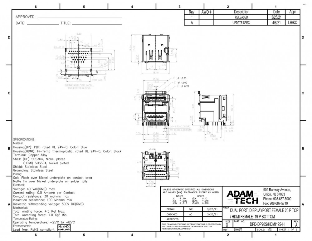 ADAM TECH DPD-DP-20S-HDMI19S-H product drawing preview