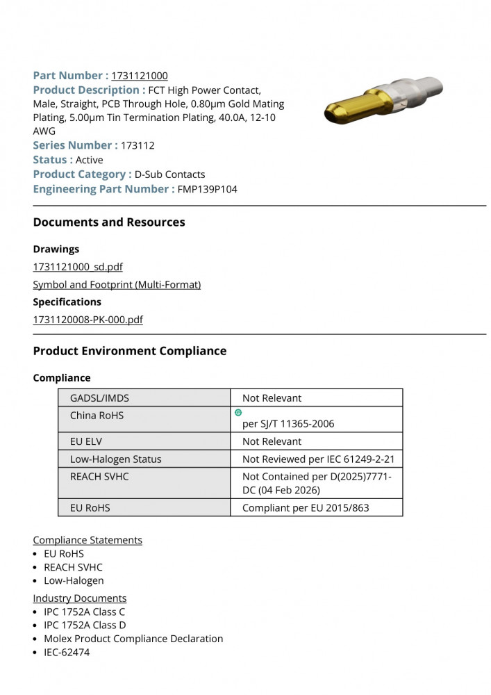 MOLEX 1731121000 technical document page 1