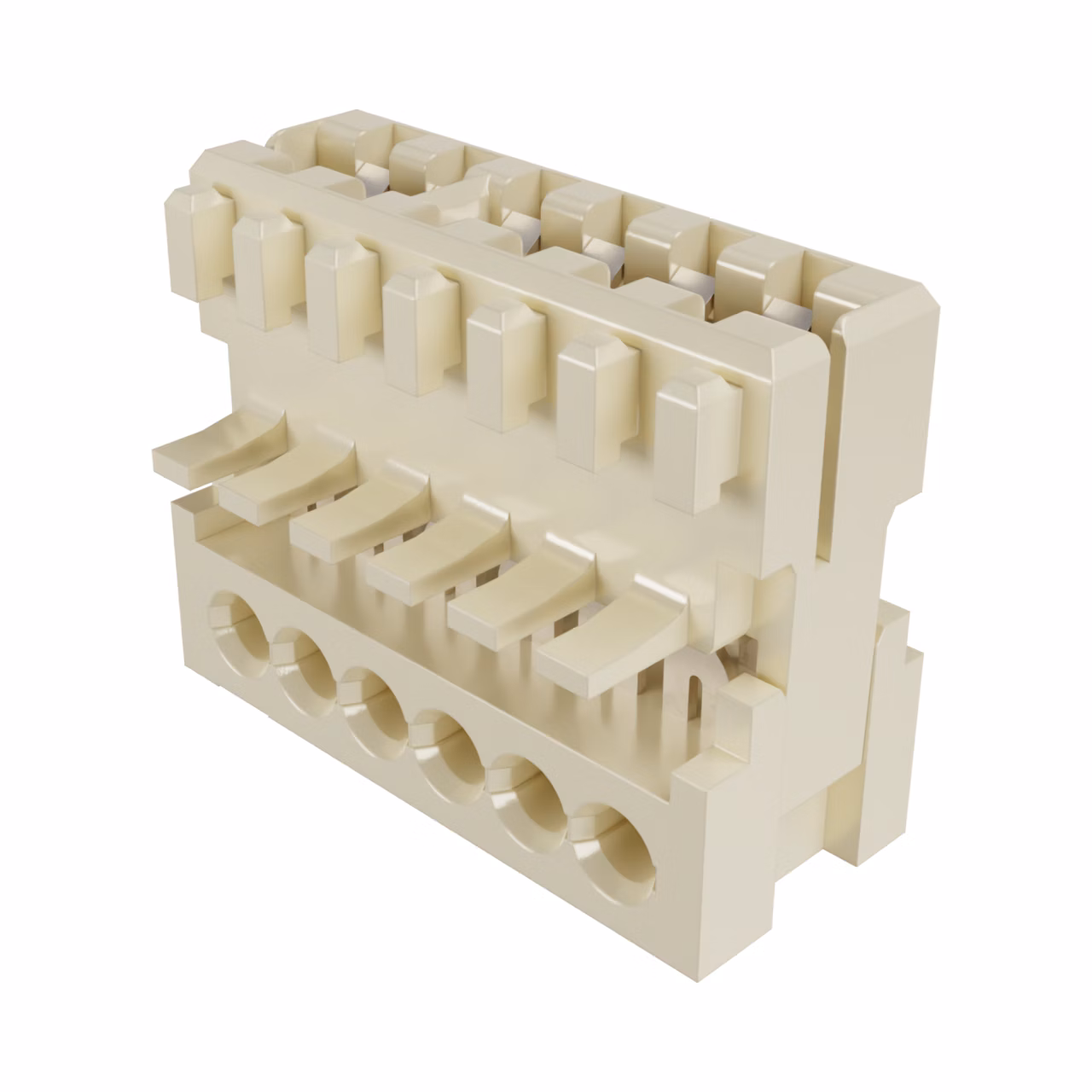 Appli-Mate RAST 2.5 Connector, 2.50mm Pitch, Female, 6 Circuits, Polarizing Rib Between 2/3, Locking Pips, Slotted Endwalls, Tin Plating for sale