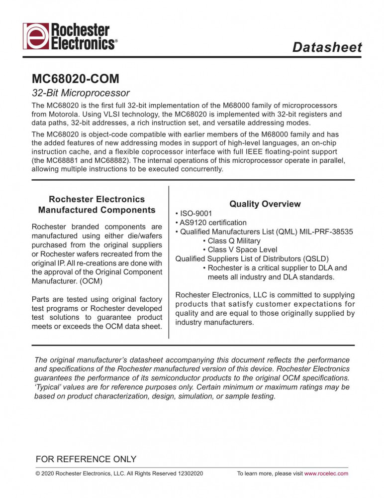 MC68020 technical document page 1