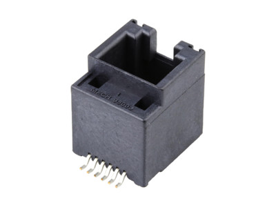 Modular Jack, Cat5e, Vertical, Top Entry, Through Hole, 8/8, High Profile, no Ribs, Tray