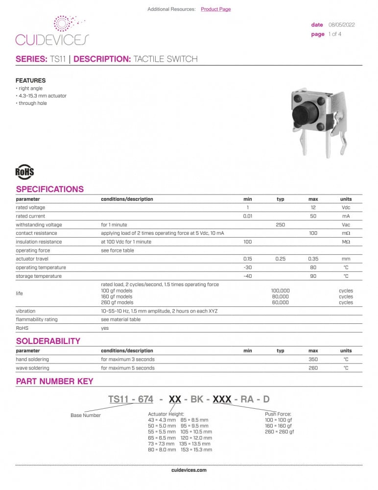 TS11 series datasheet page 1