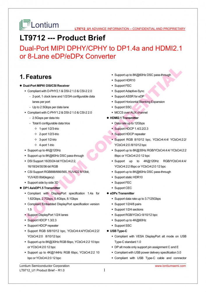 LT9712 technical document, page 1