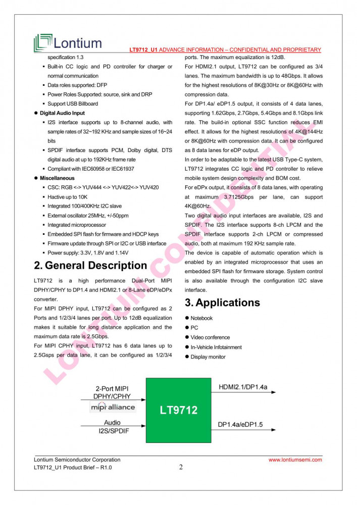 LT9712 technical document, page 2
